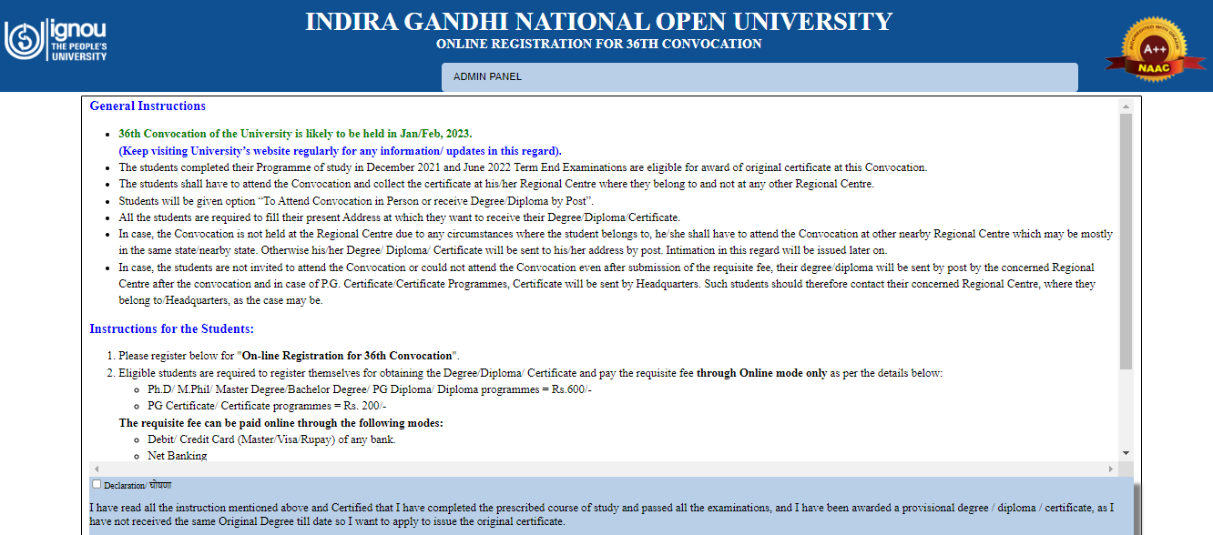 IGNOU Convocation 2023 Registration Begins Venue Form Dates